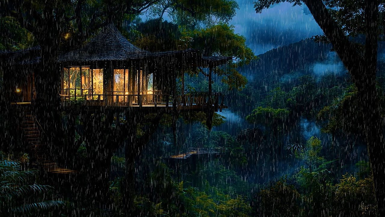 🌧️ Gentle Night Rain | Rainy Treehouse for Sleep, Insomnia, Meditation ...