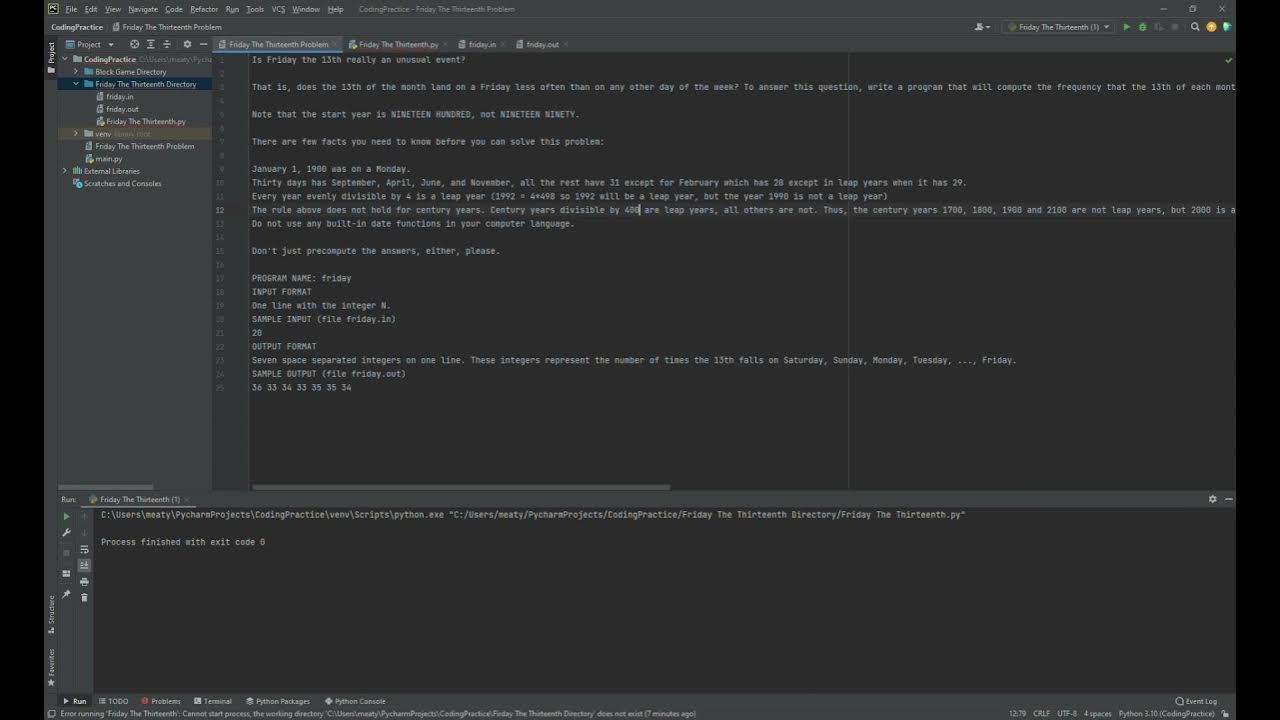 Friday The Thirteenth USACO Training Python Solution - YouTube