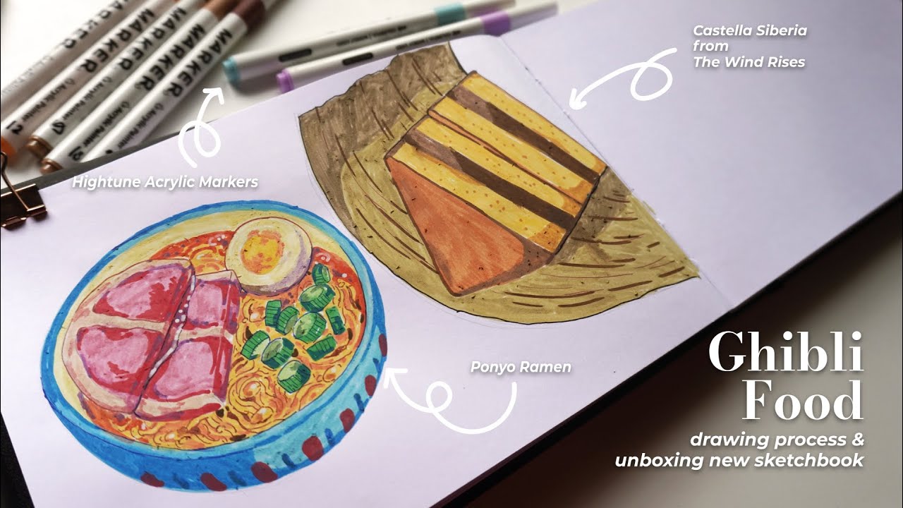 🍜 drawing ghibli food on new sketchbook📔 | with hightune acrylic ...