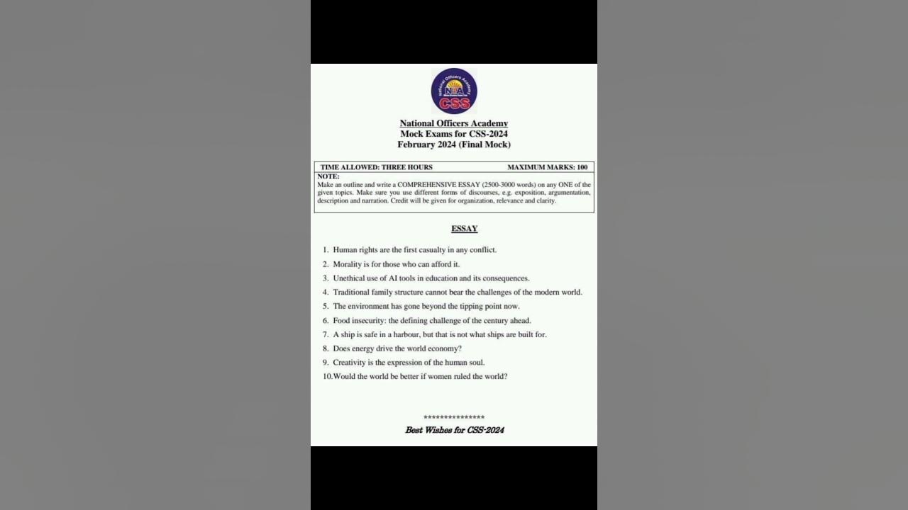 Final Essay Mock Of Noa Academy For Css 2024 Guess Paper Css 2024 Cssessay Shorts Foryou