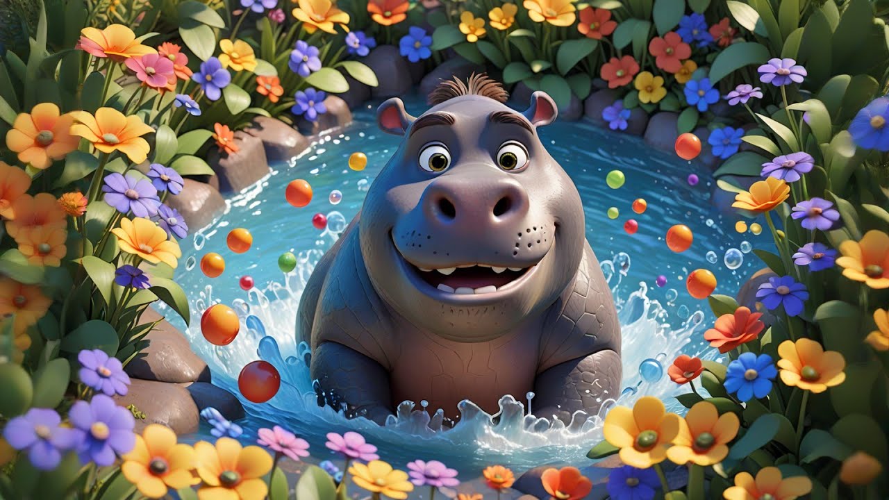 Three Happy Hippos Splash Splash Splash | Animal Song for Kids | Fun ...