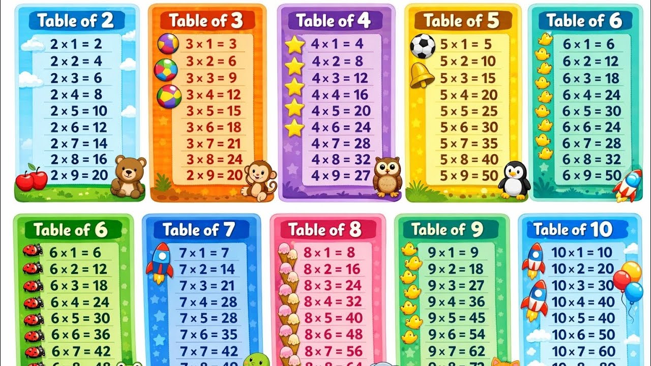 Table Of 2 To10 | Multiplication Tables 2-10 | Maths For Primary ...