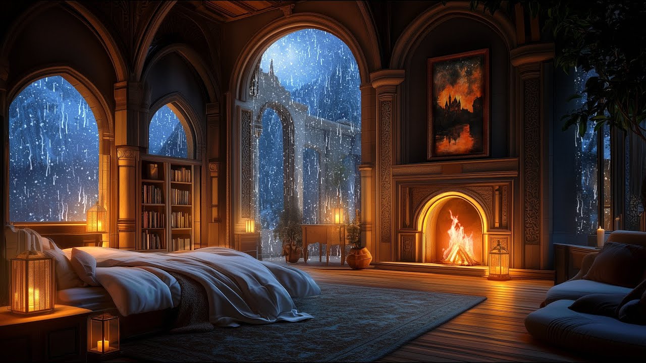 Fall asleep in a Kingly Cozy Castle Room - Rain, Thunder & Fireplace ...