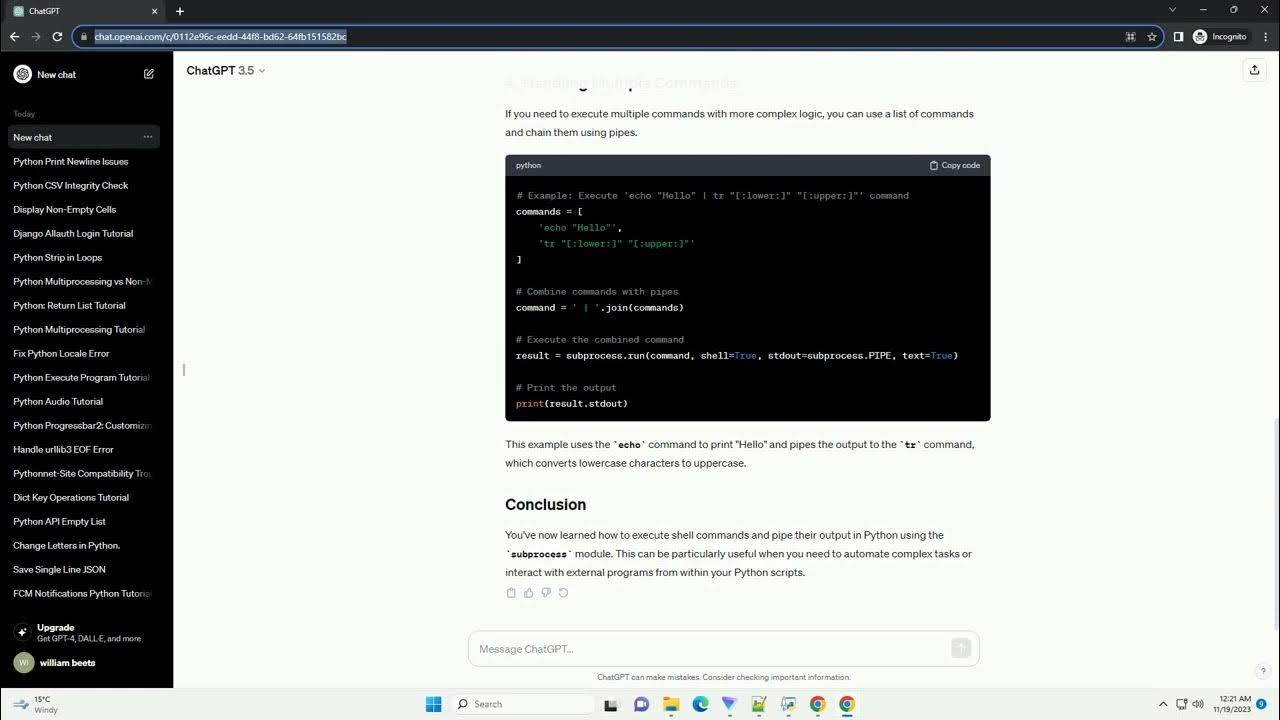 executing piped shell commands in python - YouTube