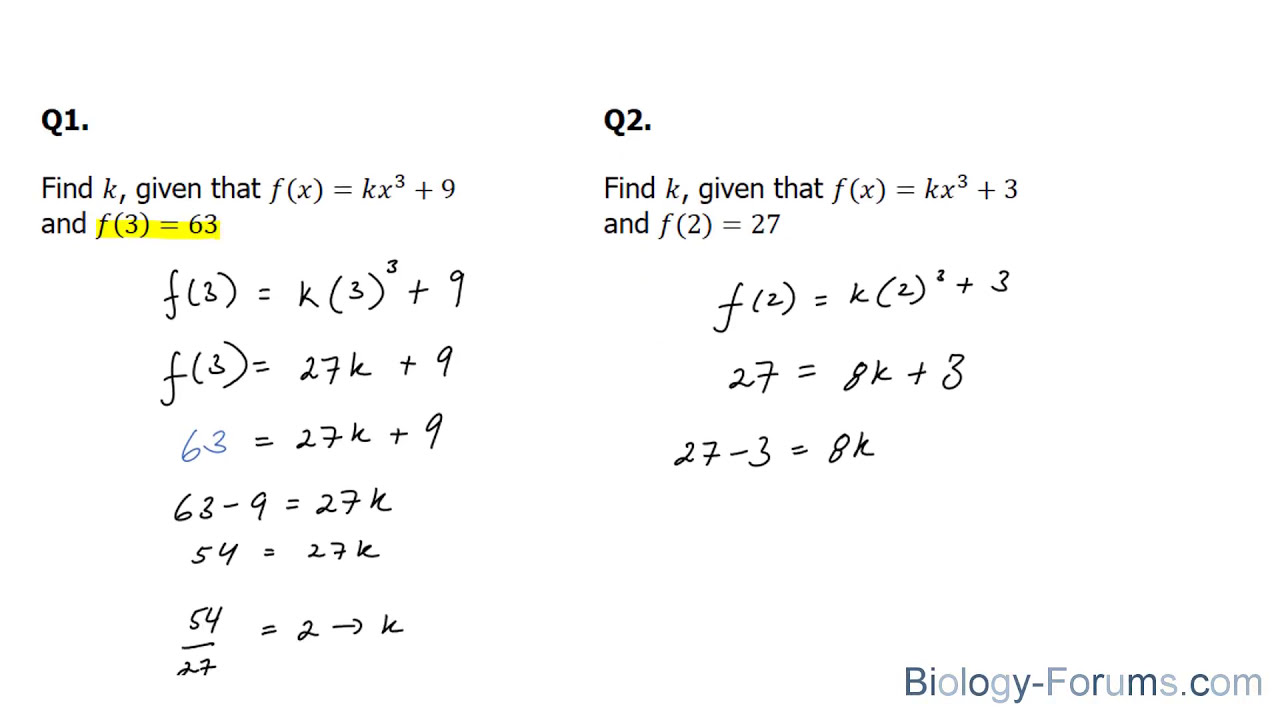 Evaluate a cubic function containing the constant k - YouTube