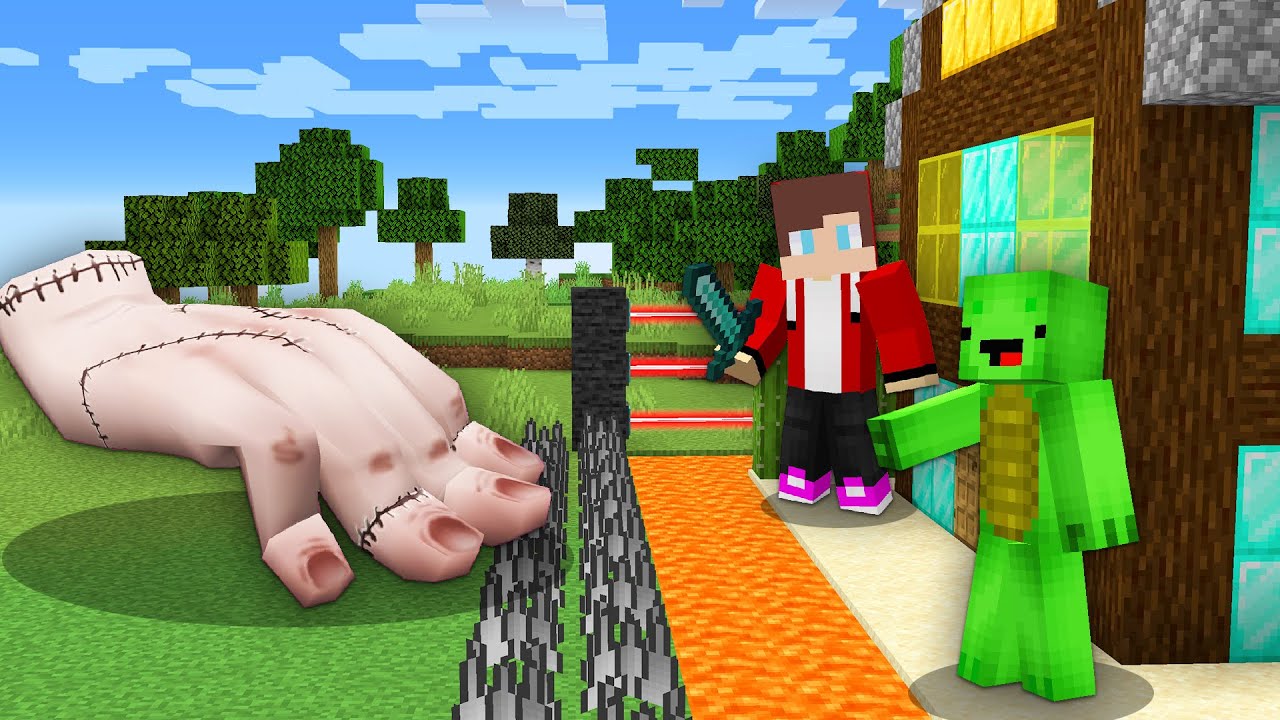 JJ and Mikey vs WEDNESDAY Giant Thing Hand Security House in Minecraft ...
