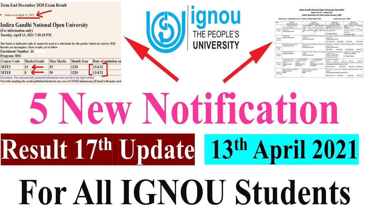 5 New Notification Released For IGNOU Students || Feb 2021 Result 17th ...