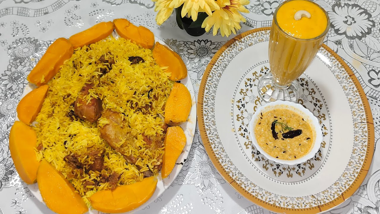 Mango Chicken Dum Biryani 🤫 With Mango Shake & Raita | Mango biryani ...