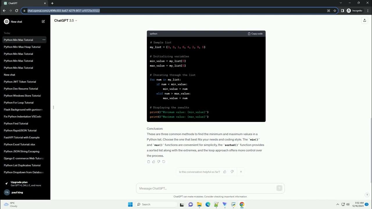 python min max list - YouTube