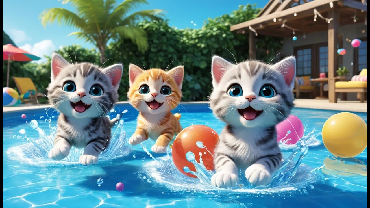 Six Little Kittens Jumping in the Pool | Fun Animal Song for Kids ...
