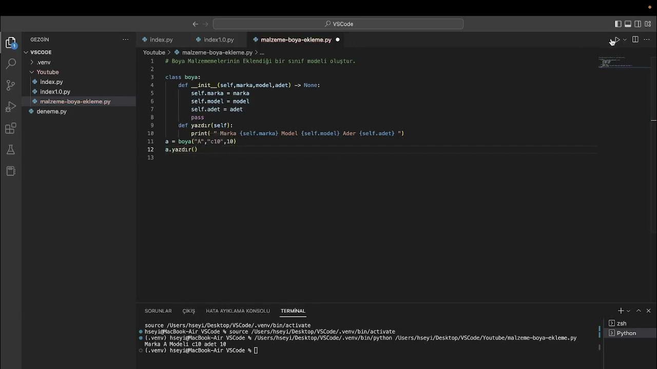 Python Sınıflar Örnek Program - Boya Ekleme Sınıfı - YouTube