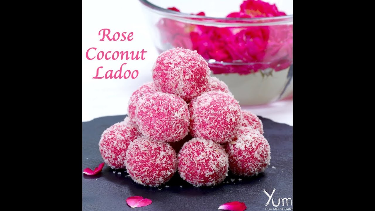 Rose Coconut Ladoo | easy rose coconut ladoo | rose coconut ladoo ...