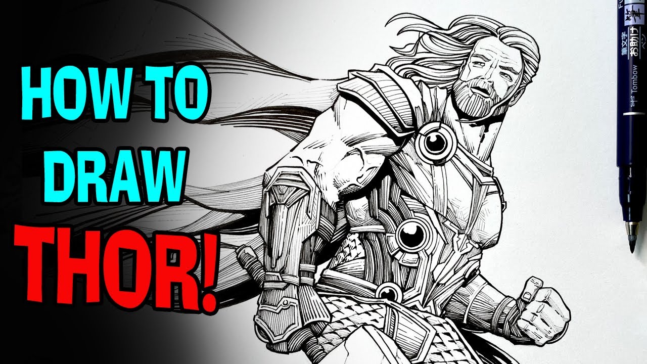 Thor Black And White Drawing