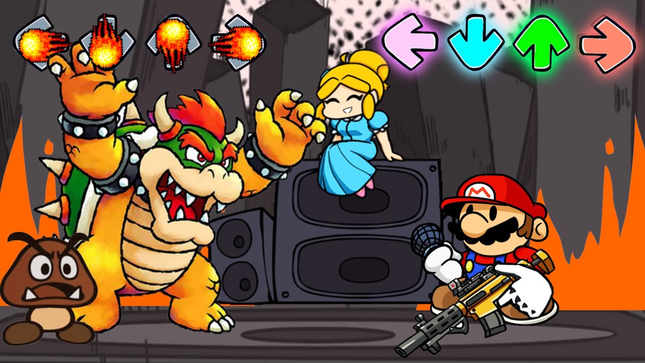 Friday Night Funkin' But Mario over BF VS Meowser - With Gun - YouTube