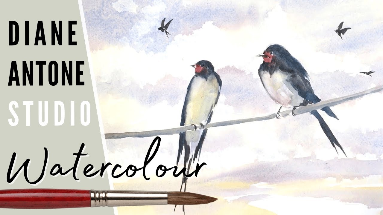 How to Paint Watercolor Swallows - Easy Beginners Real Time Step by ...