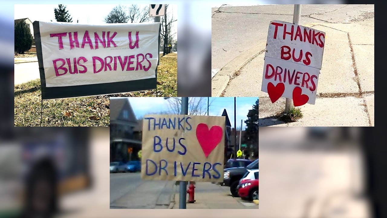 Signs Pop Up Showing Appreciation for MCTS Bus Drivers - YouTube