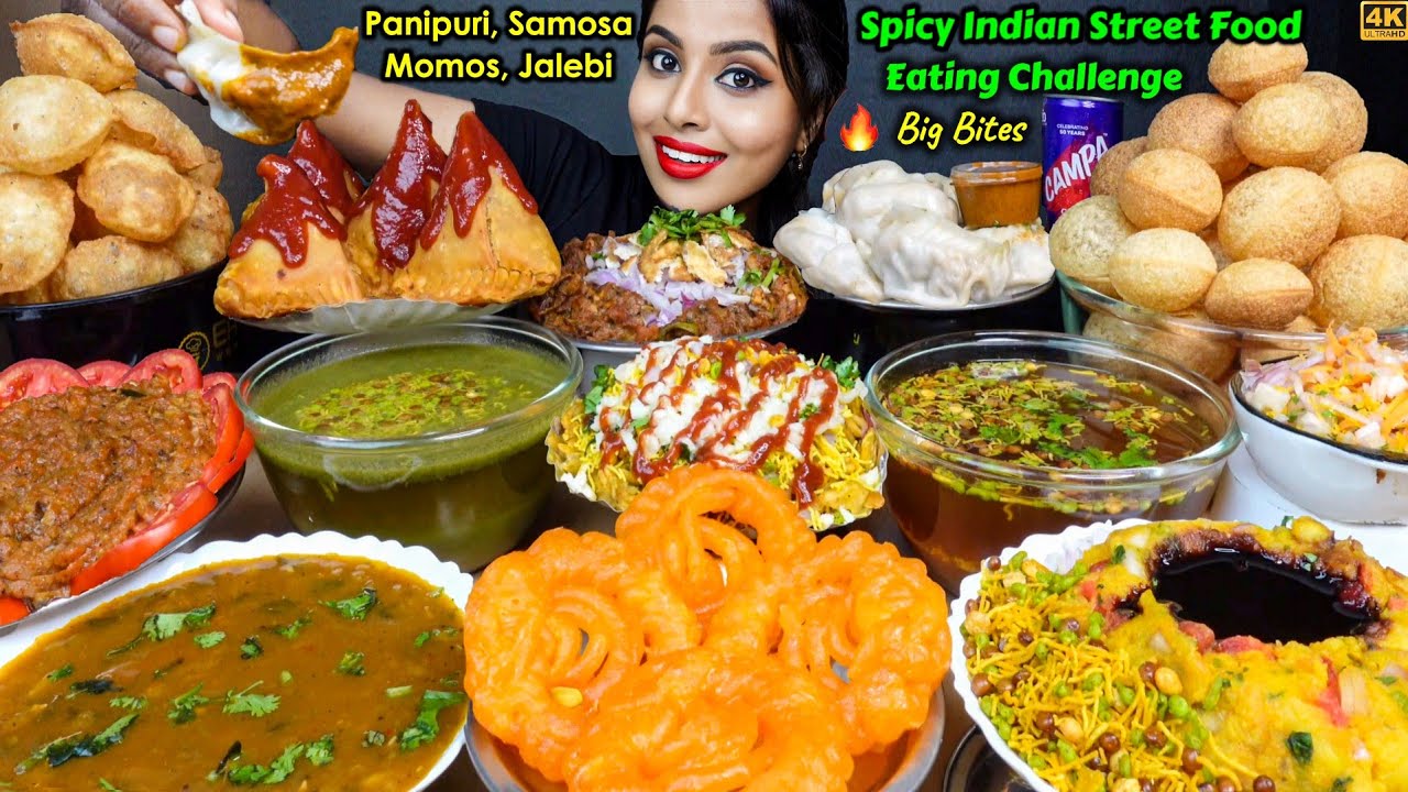 ASMR Eating Spicy Samosa,Pani Puri,Jalebi,Chicken Momos South Indian ...