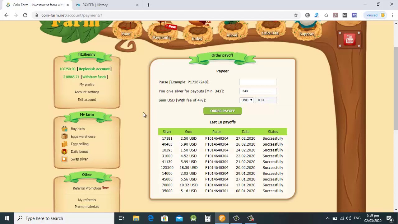 COINBIRDS = FARM Proof of Earning and Withdrawals In 2020 - YouTube
