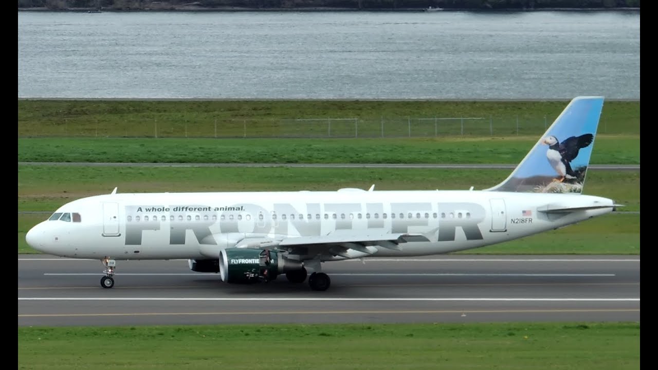Frontier Airlines Airbus A320-214 [N218FR] landing in PDX - YouTube