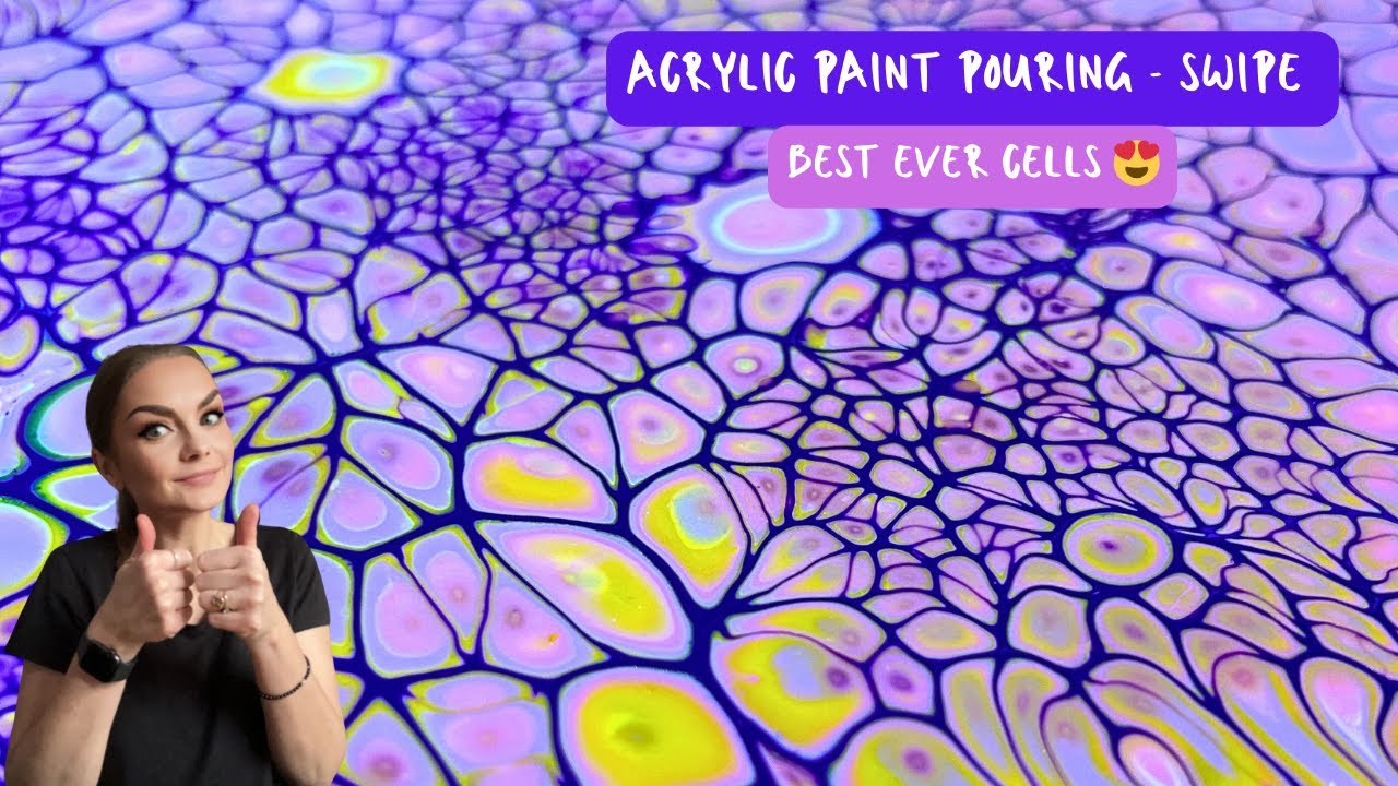 Acrylic Paint Pouring Swipe Technique | BEST ever cells | Satisfying ...