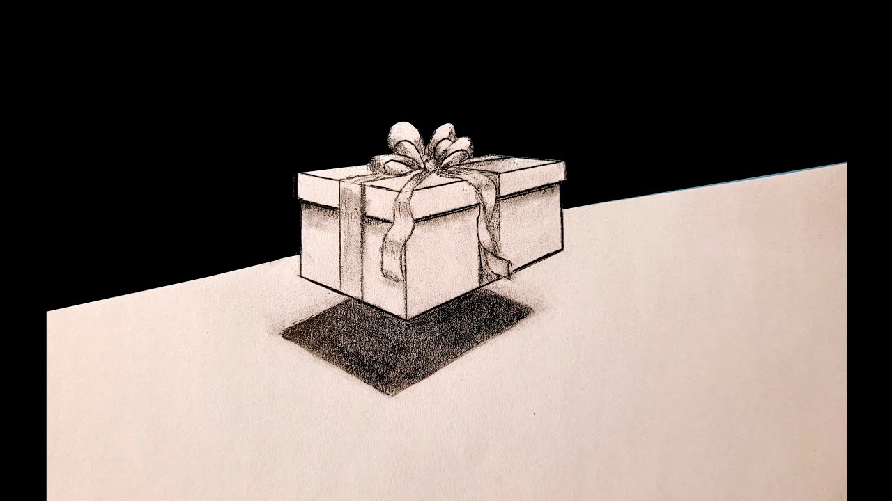 How to draw a in 2 point perspective, a gift box - YouTube