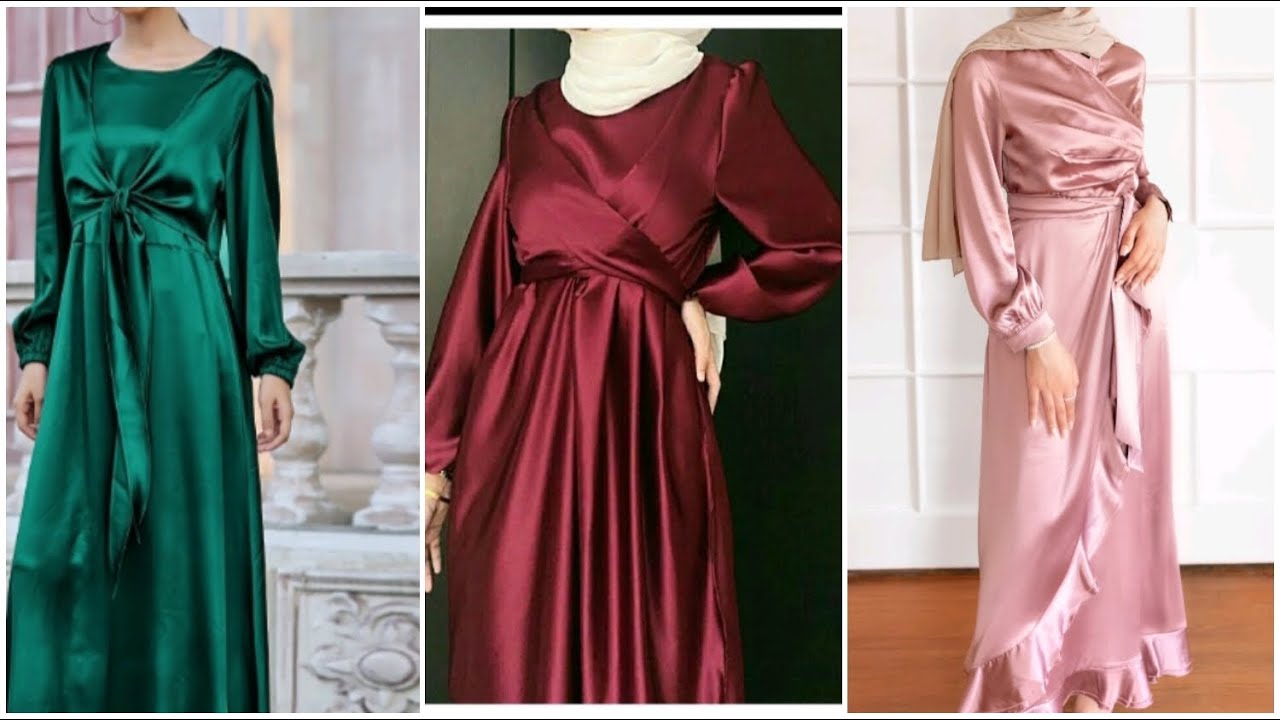 Inspirasi baju gamis satin atau kain mengkilap model Kekinian - YouTube