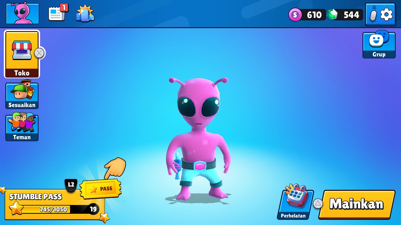 Stumble Guys Level 22 Skin Alien Pink Lucu - YouTube
