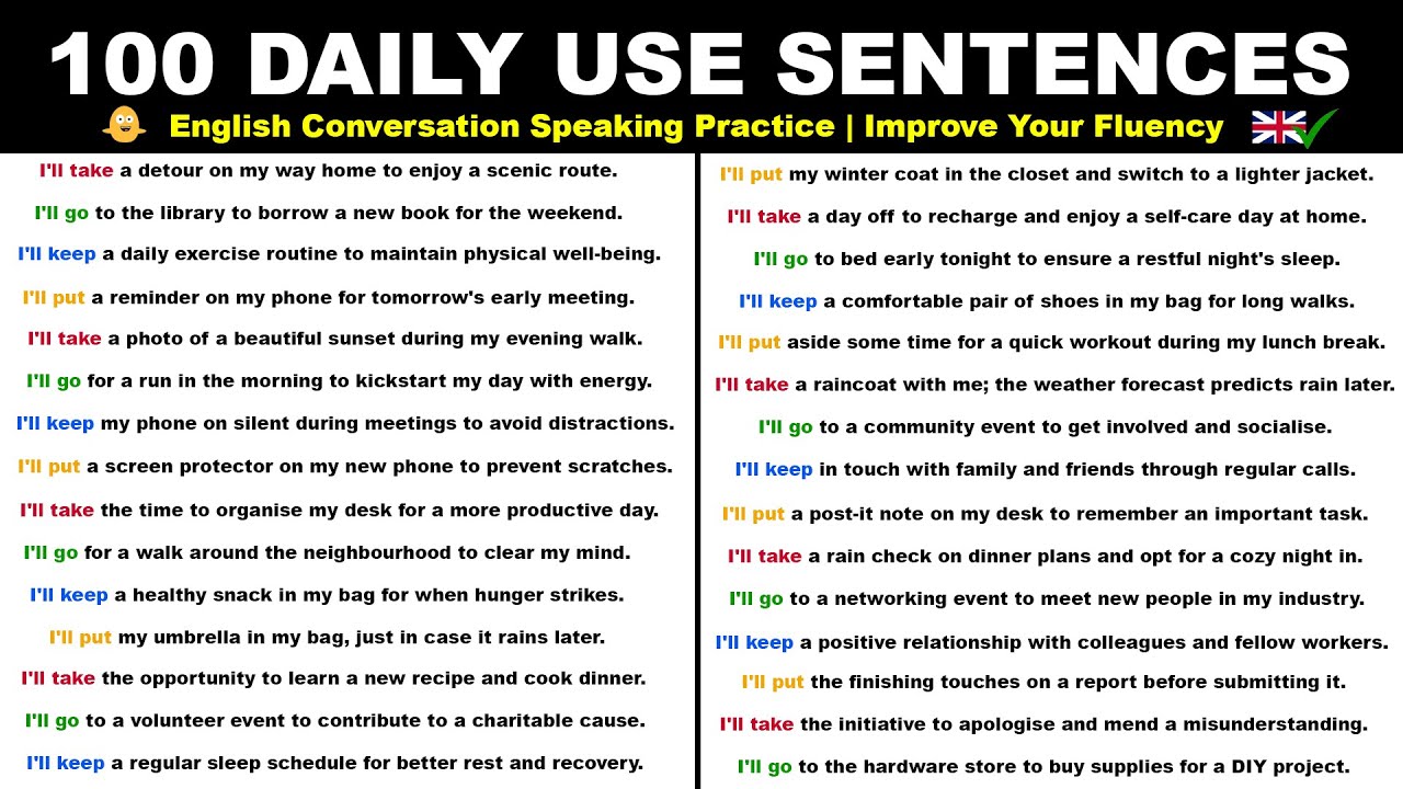 I’ll take… I’ll go… I’ll keep… I’ll put… - 100 English Sentences for ...