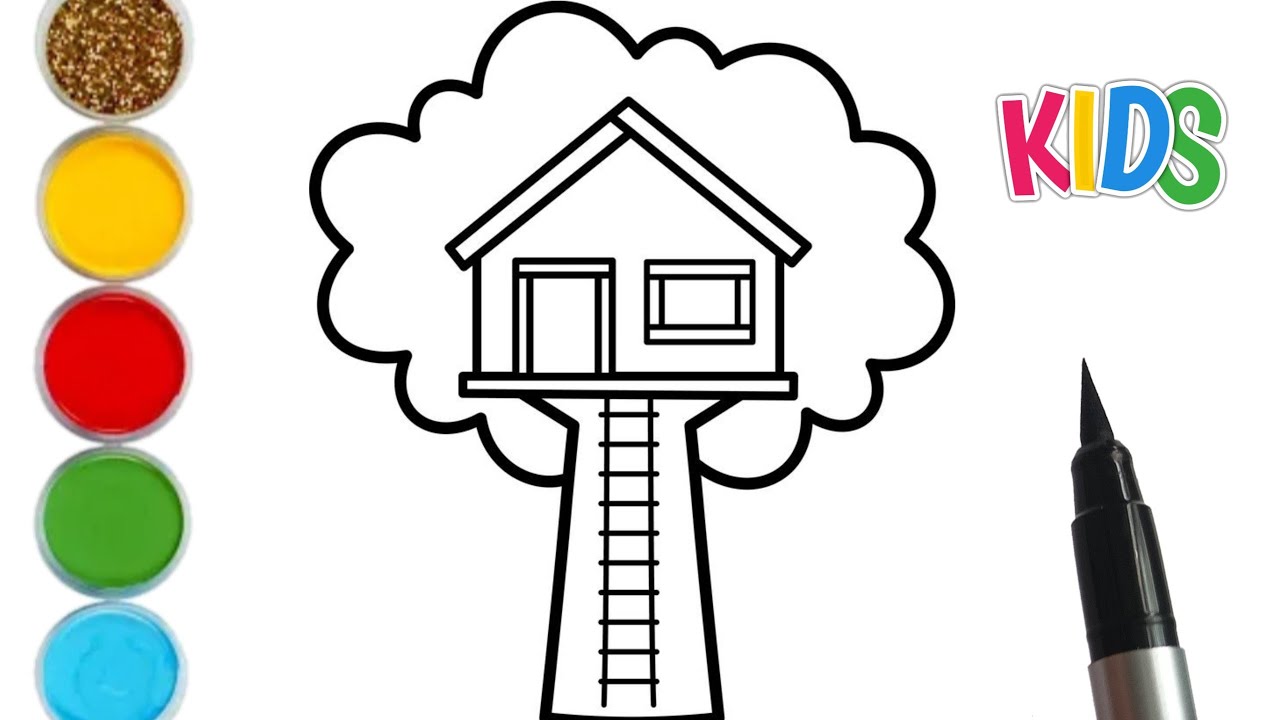 Tree house drawing for kids. let,s draw tree house. how to draw tree ...