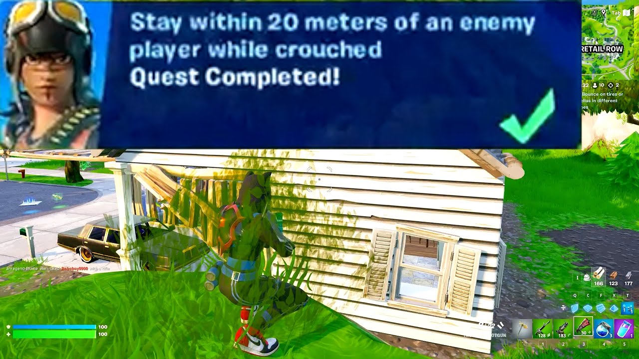 Stay within 20 meters of an enemy player while crouched Fortnite - YouTube