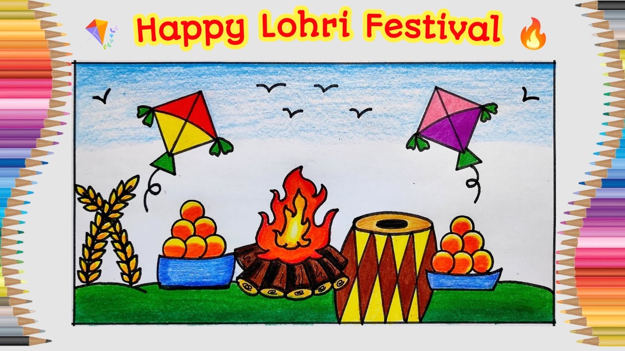 Lohri Drawing Easy | Happy Lohri Drawing | How to Draw Lohri Drawing ...