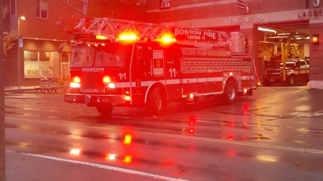 Boston Fire Engine 29 and Ladder 11 responding to local fire alarms ...