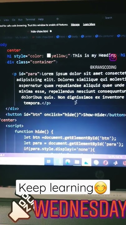 Hide And Show A Paragraph Using Html Css And Javascript Javascript Viral Coding Youtube 1312