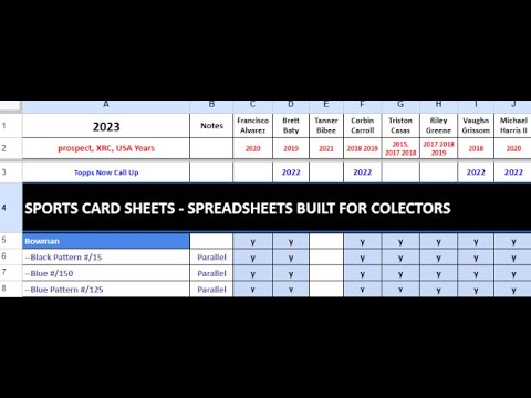 Baseball Rookie Card Spreadsheet - Updates - YouTube