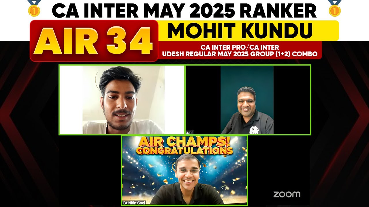 ICAI Inter May 2025 Result Ranker🥳- Mohit AIR 34 - YouTube