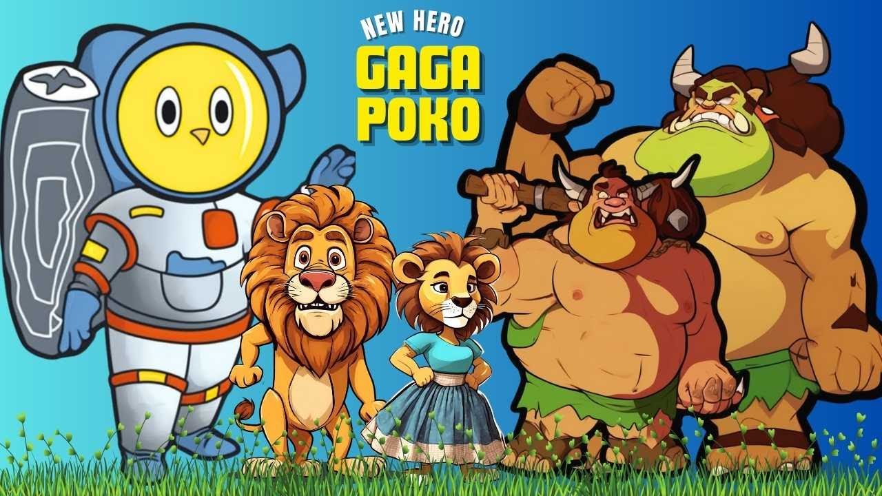 Gaga Poko Stories | Cowardly Lion and the Giants | Stories for Kids in ...