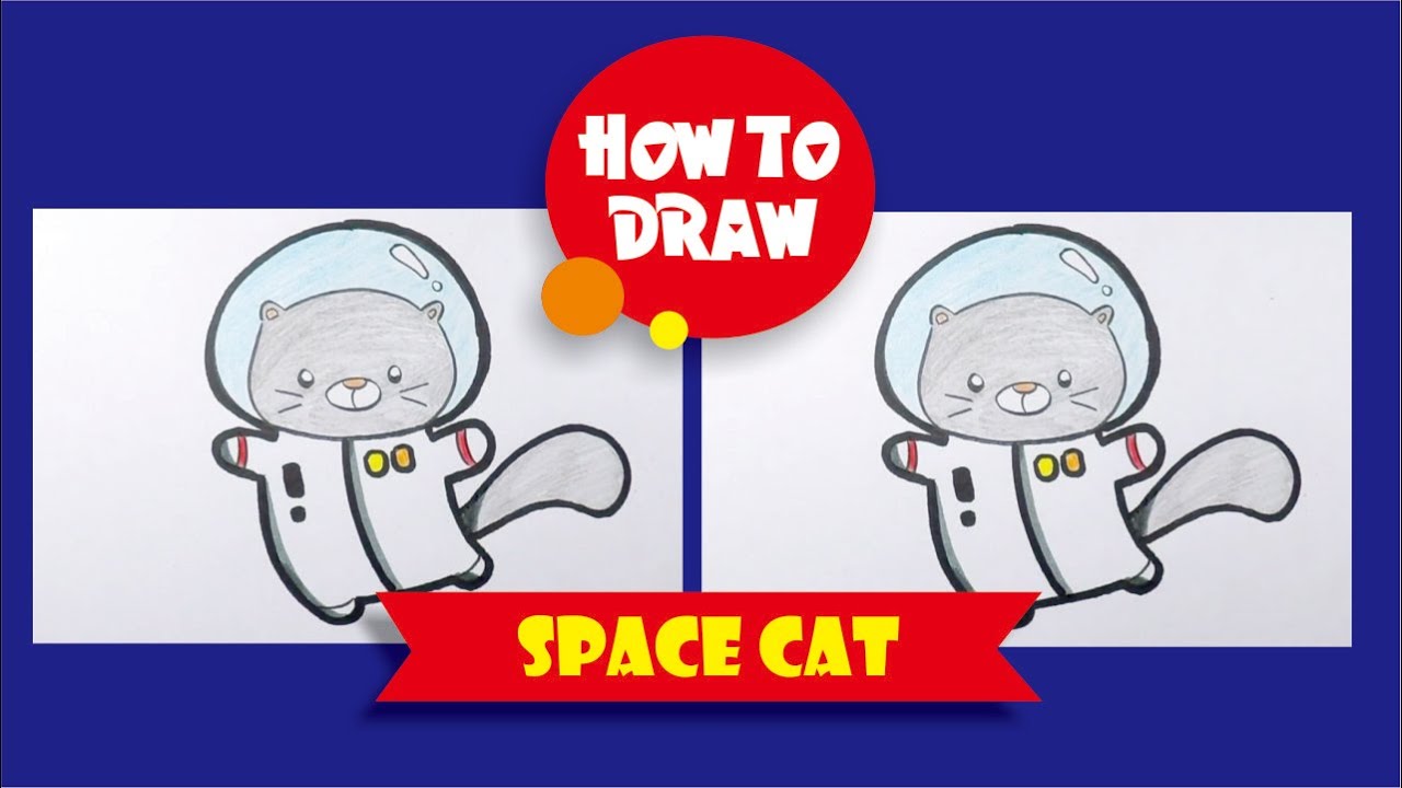 Drawing Space Cat || Drawing easy cat step by step #stayathome # ...