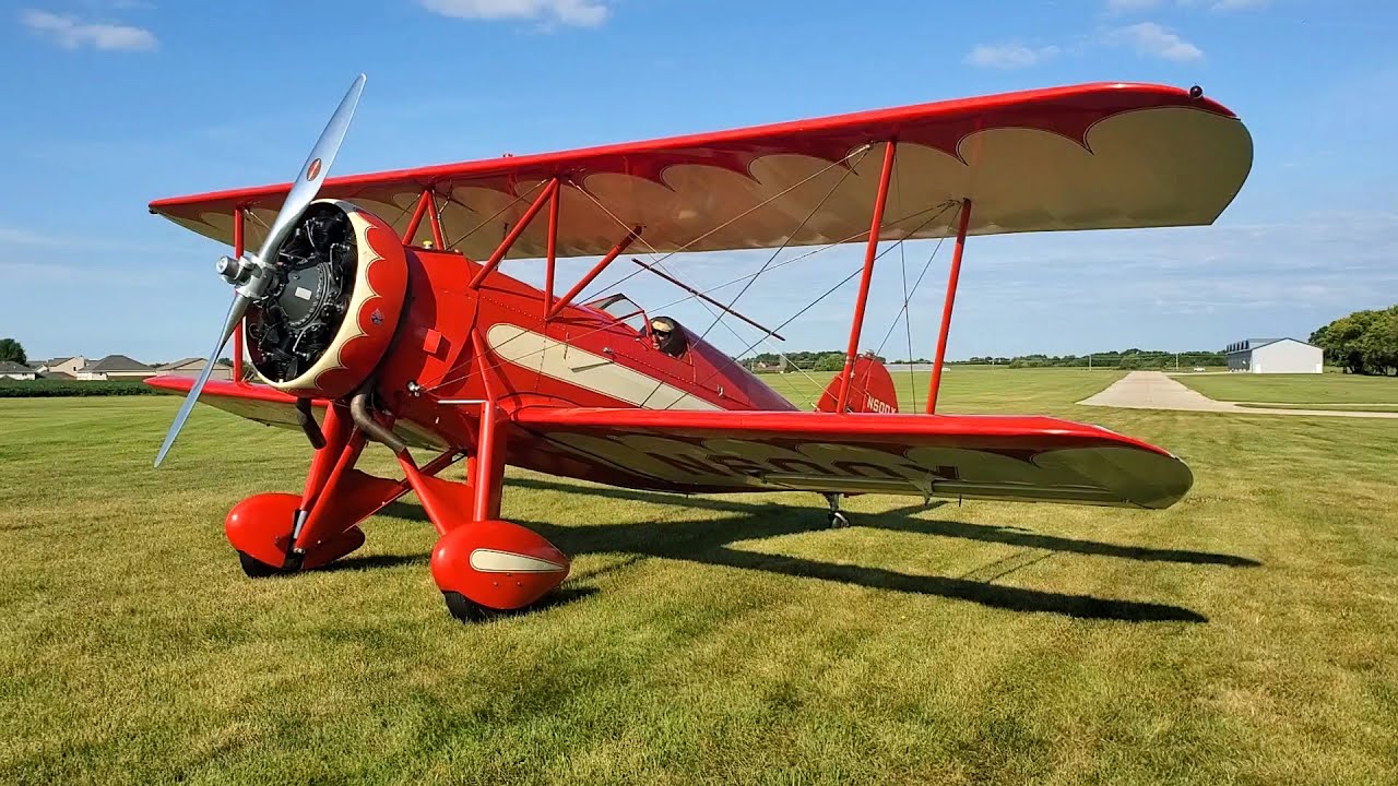 1930 Waco CRG Flies at the Poplar Grove Airport - YouTube