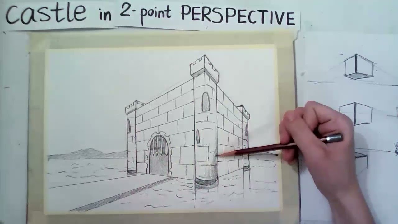 Castle in 2-point Perspective [lesson recording] painting for children ...