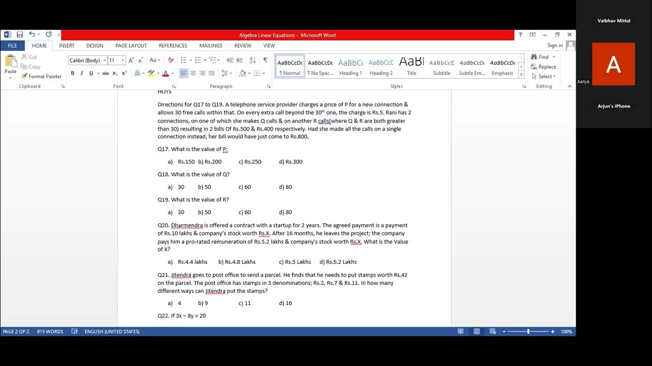 Algebra - Linear Equations Class 3 Part 1 - YouTube