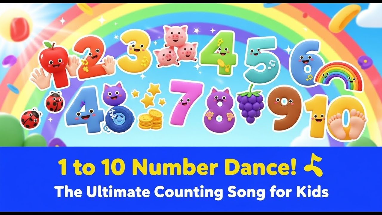 1 to 10 Number Dance! 🍎🤚🐷🚗🪙🐞🌟🐈🍇🦶 The Ultimate Counting Song for Kids ...