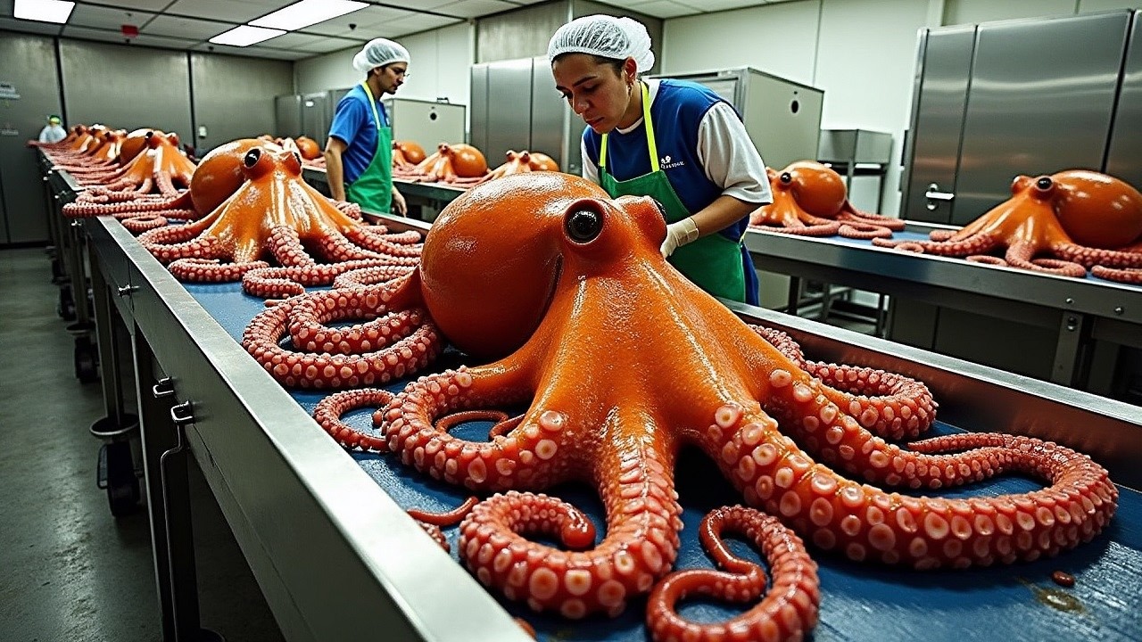 Giant Squid Caught With Long Fishing Line, Fishermen Catch Squid ...