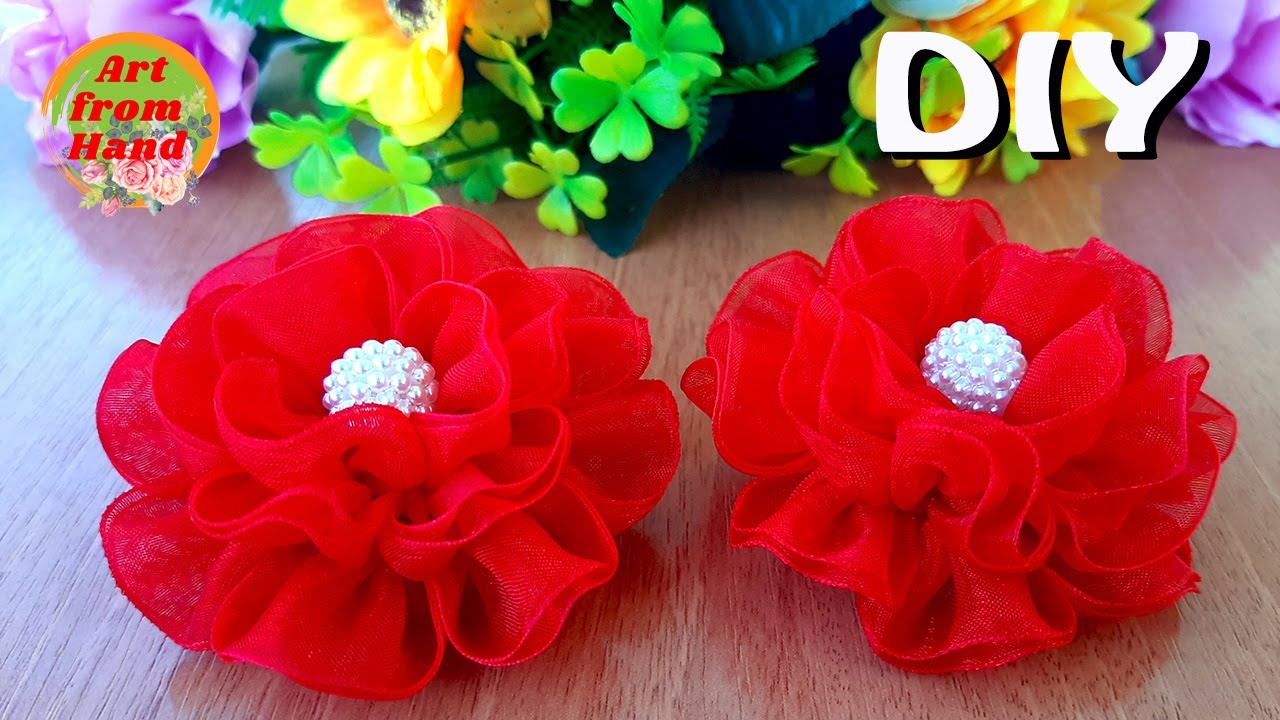 DIY Ribbon Roses Easy Organza Flowers Making - YouTube