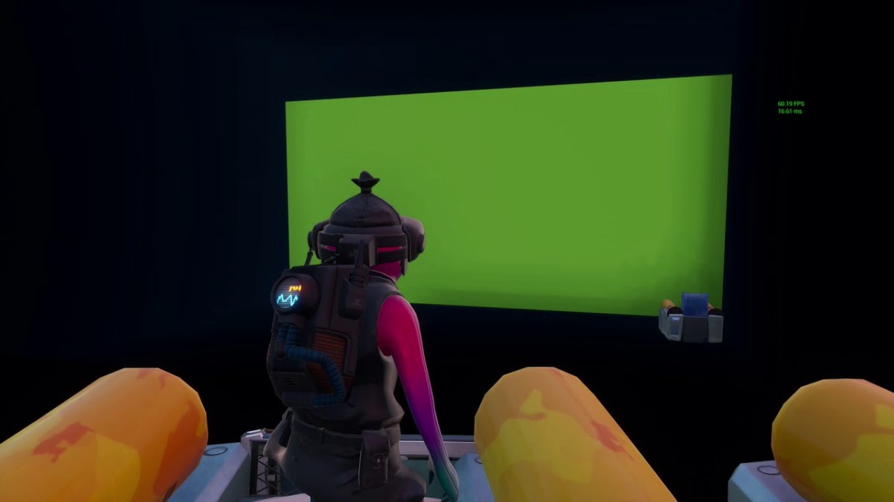 Fortnite character staring at green screen in cinema. - YouTube