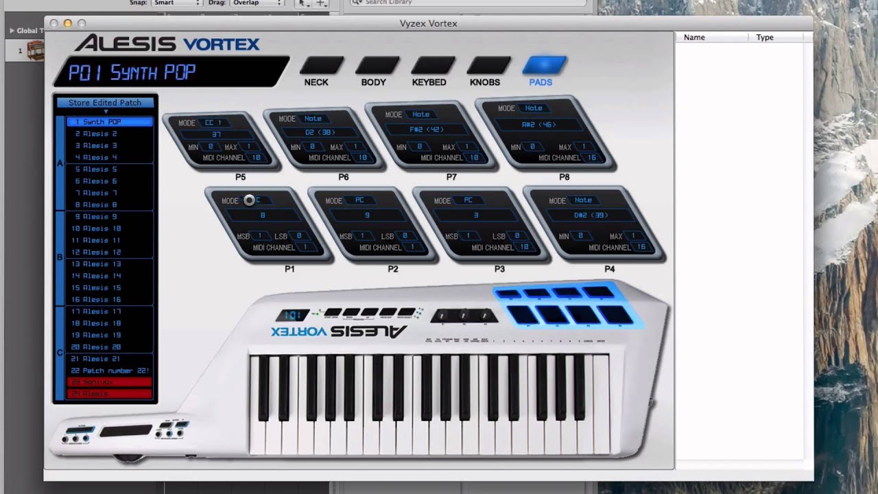 Program Alesis Vortex pads to send Program Change to Logic Pro - YouTube