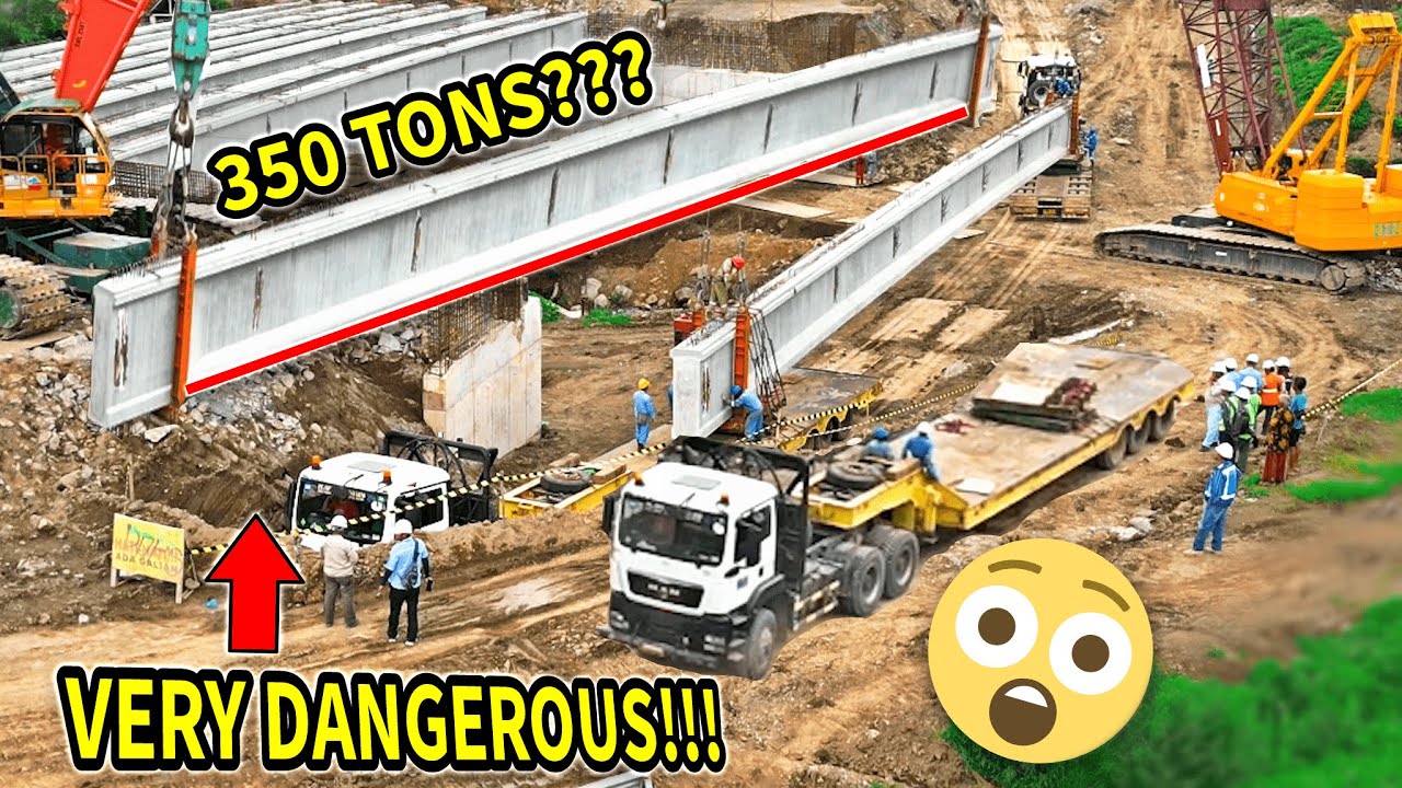 Incredible Crawler Crane And Trailer Truck Working To Install Bridge ...