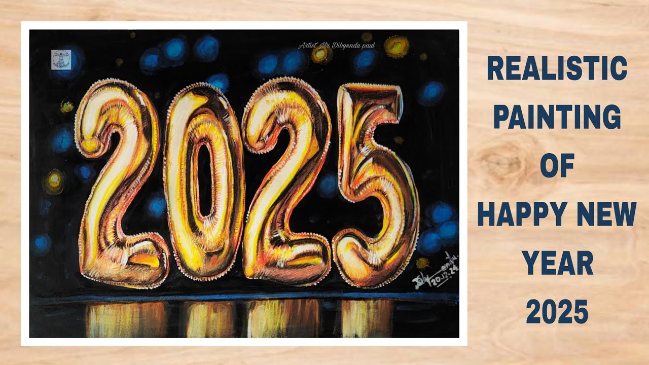 3D Drawing, Happy New Year 2025/ How to draw Realistic 2025 golden ...