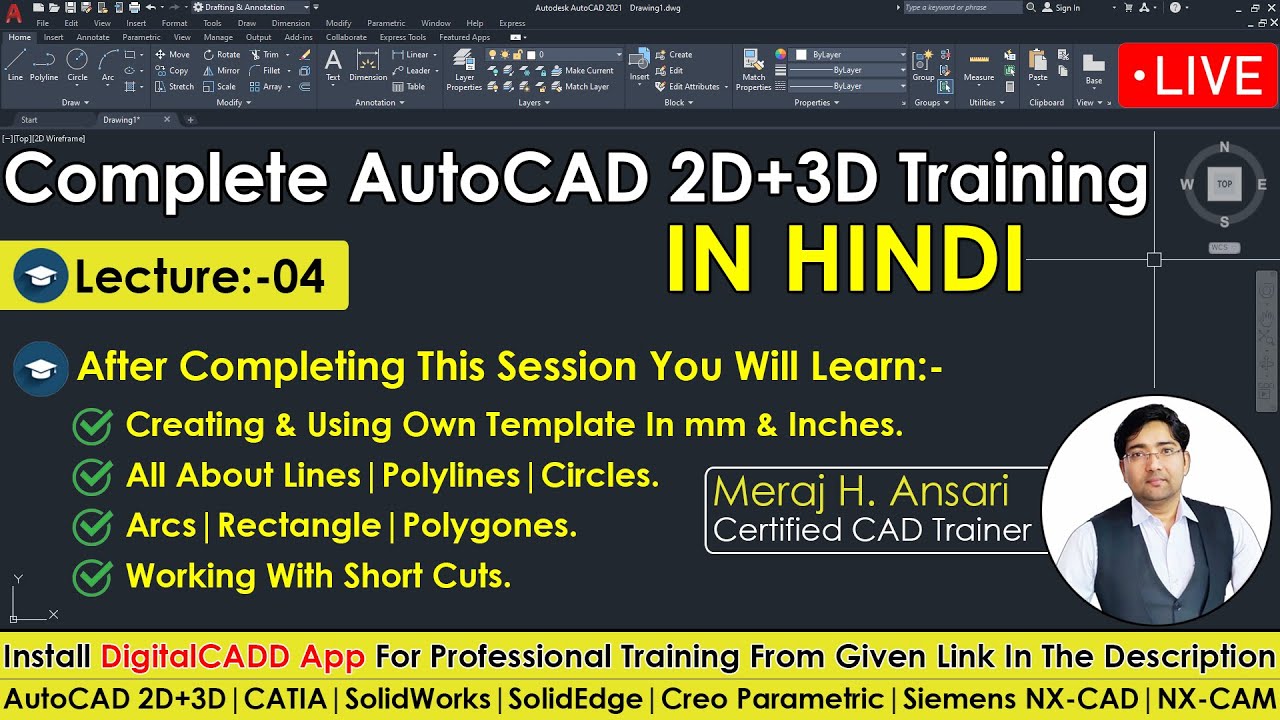 Autocad Tutorials For Beginners Drawing Line Polyline Circle Rectangle Polygone And More