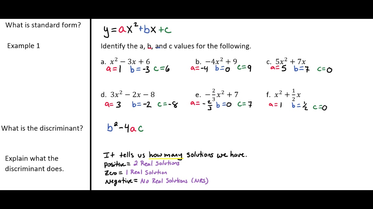 What is Standard Form and Use Discriminant to Determine the Number of ...