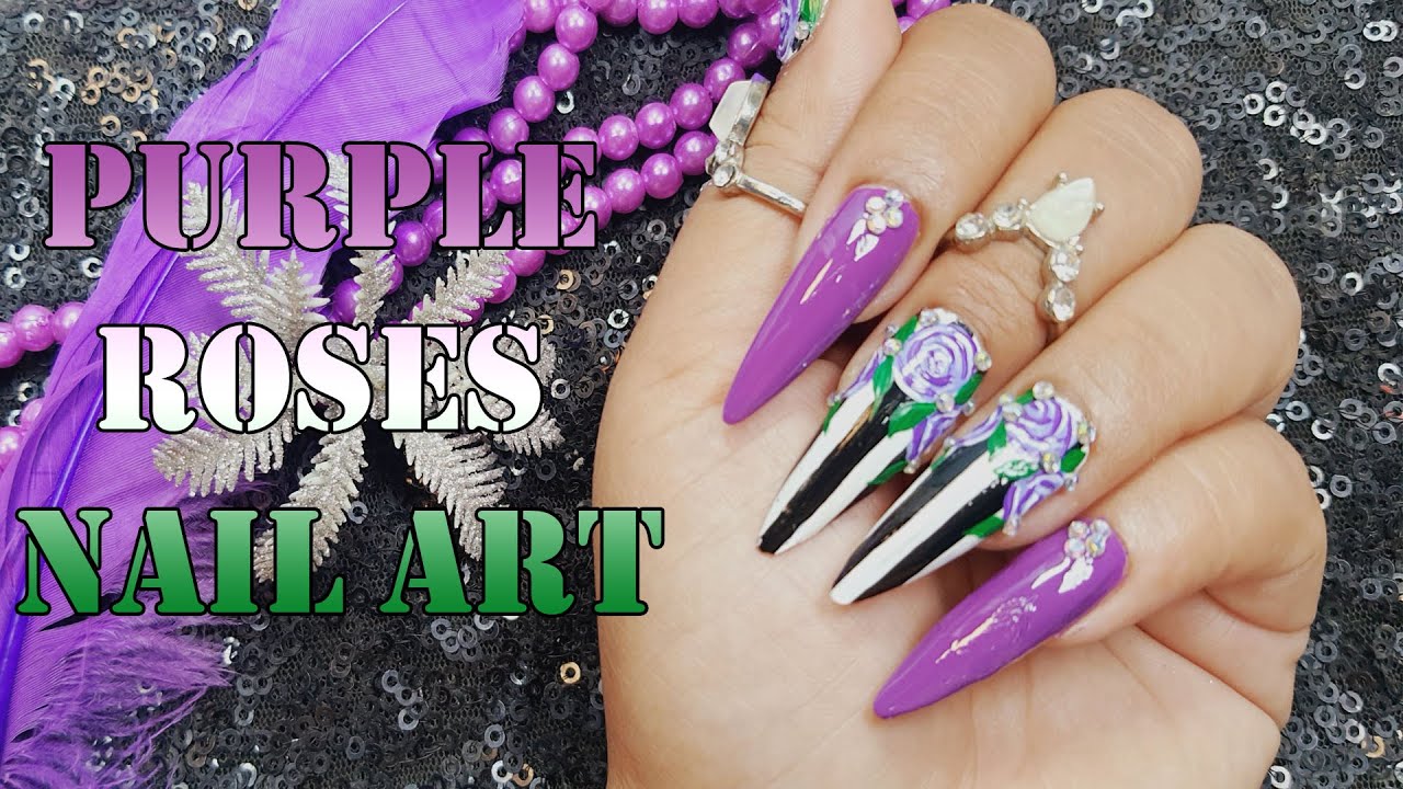 Purple Roses Nail Art | Rose4you | Nail Art Tutorial 2023 - YouTube